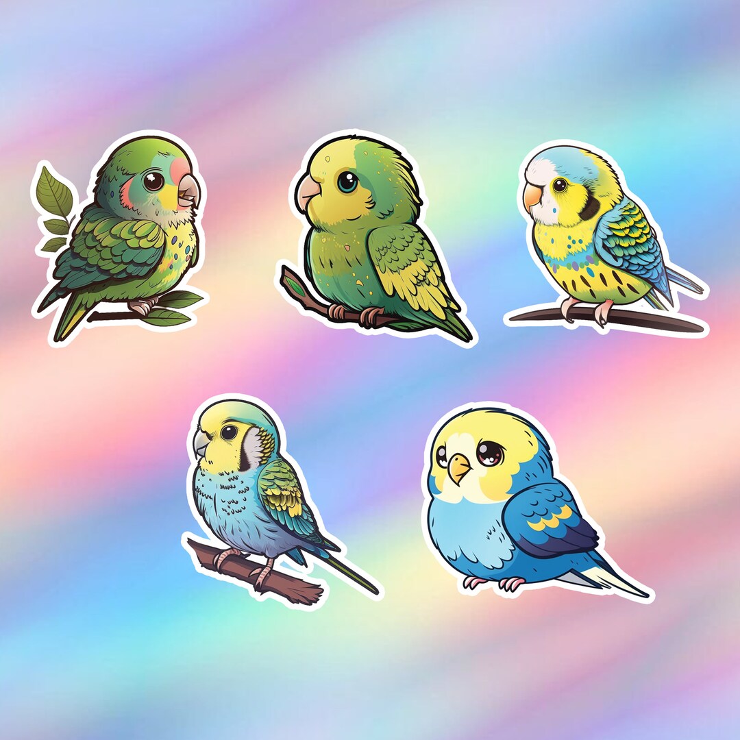 Cute Parakeet Stickers Pack of 5 Kawaii Animal Vinyl Laptop Sticker ...