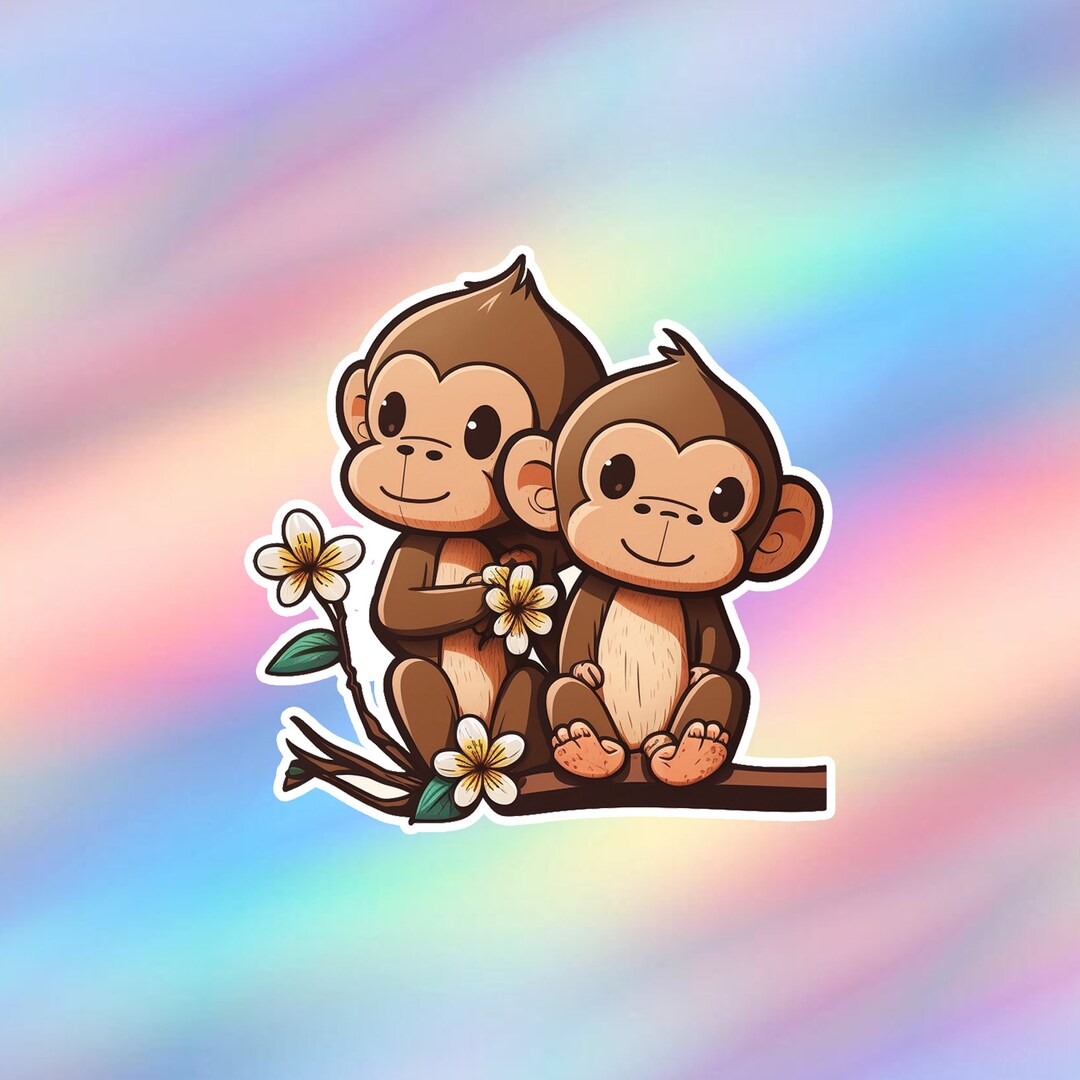 Cute Monkey Sticker Kawaii Monkey Sticker Animal Vinyl Laptop Sticker ...