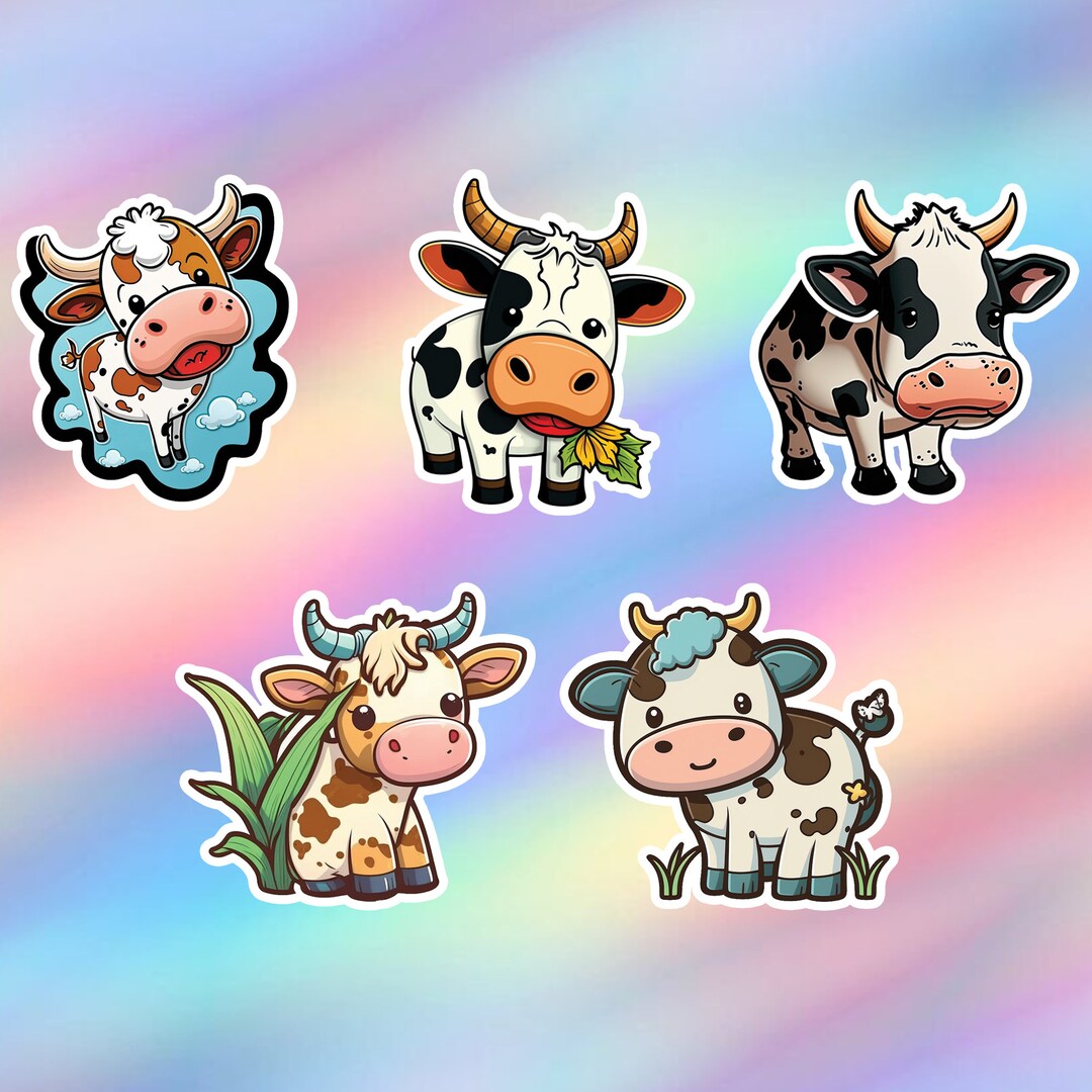 Cute Cow Stickers Pack of 5 Kawaii Animal Vinyl Laptop Sticker Water ...