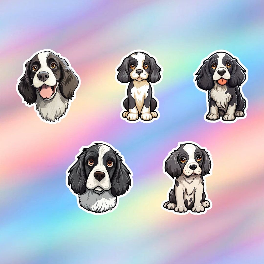 Cute Black and White English Springer Spaniel Stickers Pack of 5 Kawaii ...