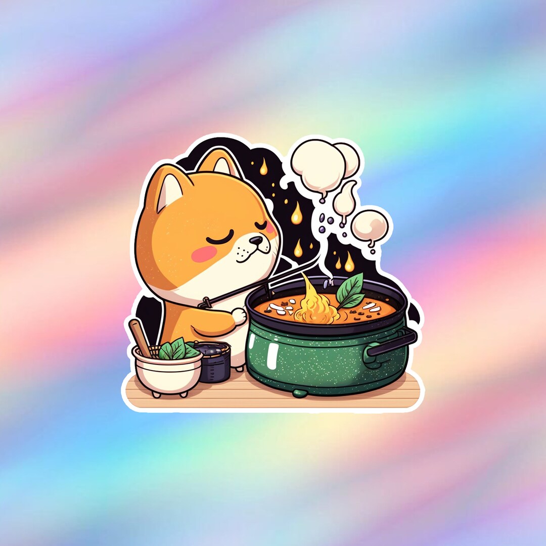 Cute Shiba Inu Sticker With Cooking Kawaii Dog Vinyl Laptop Sticker ...