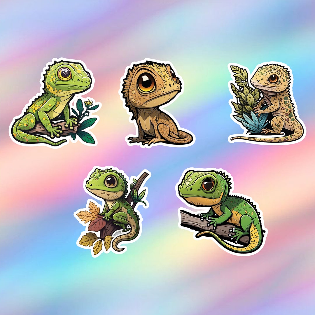 Cute Lizard Stickers Pack of 5 Kawaii Animal Vinyl Laptop Sticker Water ...
