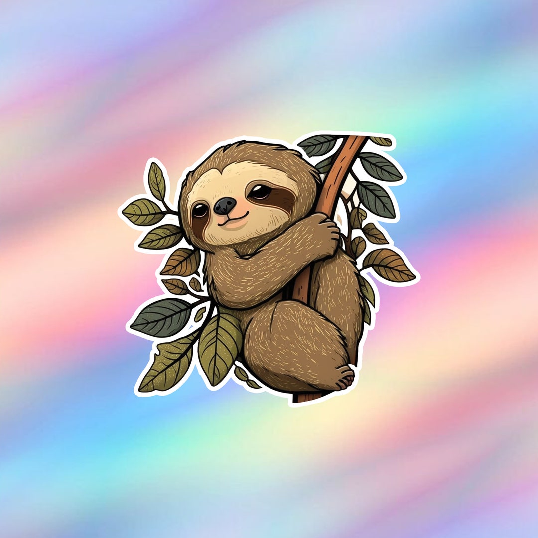 Cute Sloth Sticker With Branch Kawaii Animal Vinyl Laptop Sticker Water ...