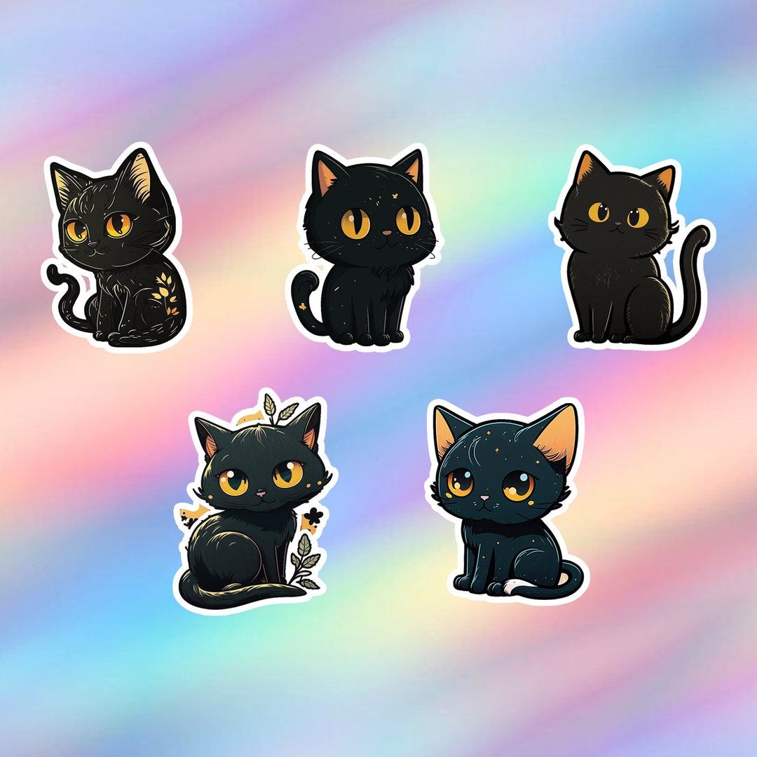 Cute Black Cat Stickers Pack of 5 Kawaii Black Cat Sticker Vinyl Animal ...