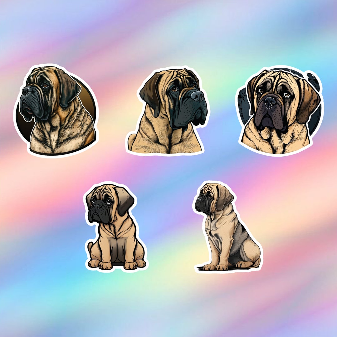 Cute English Mastiff Stickers Pack of 5 Kawaii English Mastiff Stickers ...