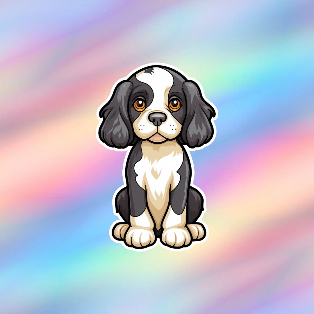 Cute Black and White English Springer Spaniel Sticker Kawaii Black and ...