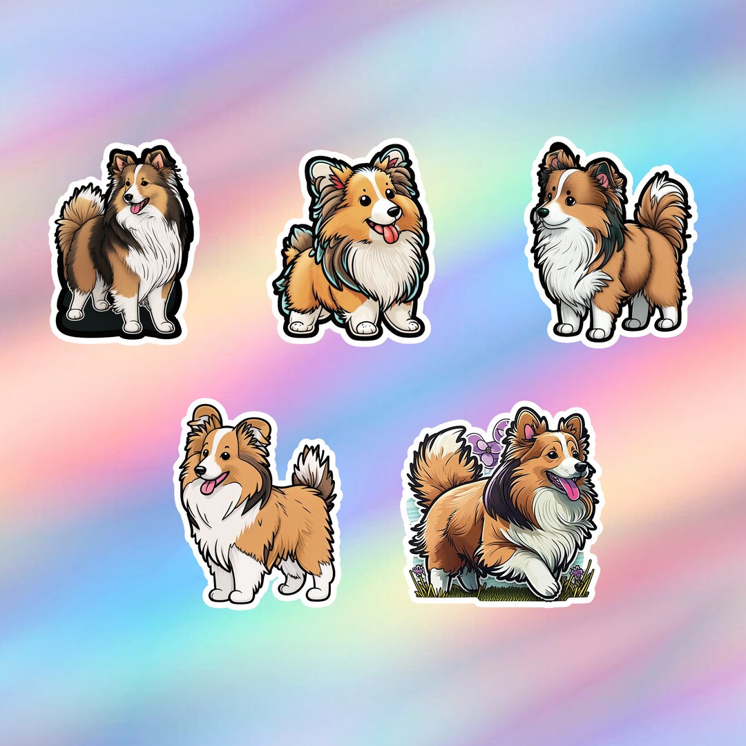 Cute Shetland Sheepdog Stickers Pack of 5 Kawaii Sheltie Sticker Vinyl ...
