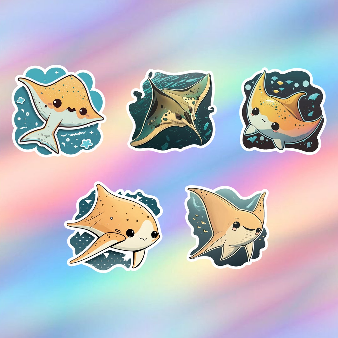 Cute Manta Ray Stickers Pack of 5 Kawaii Manta Ray Stickers Animal ...