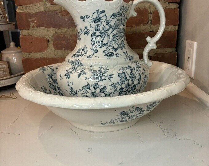 Large Antique Pitcher and Basin Nancy England - Etsy