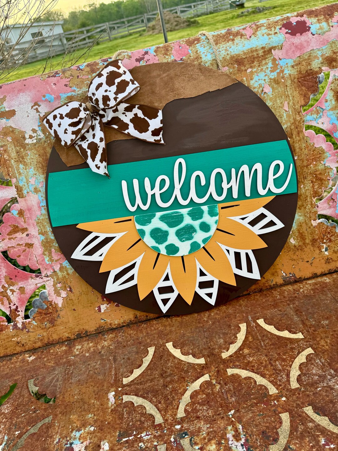 Wooden Sunflower Welcome Sign - Etsy