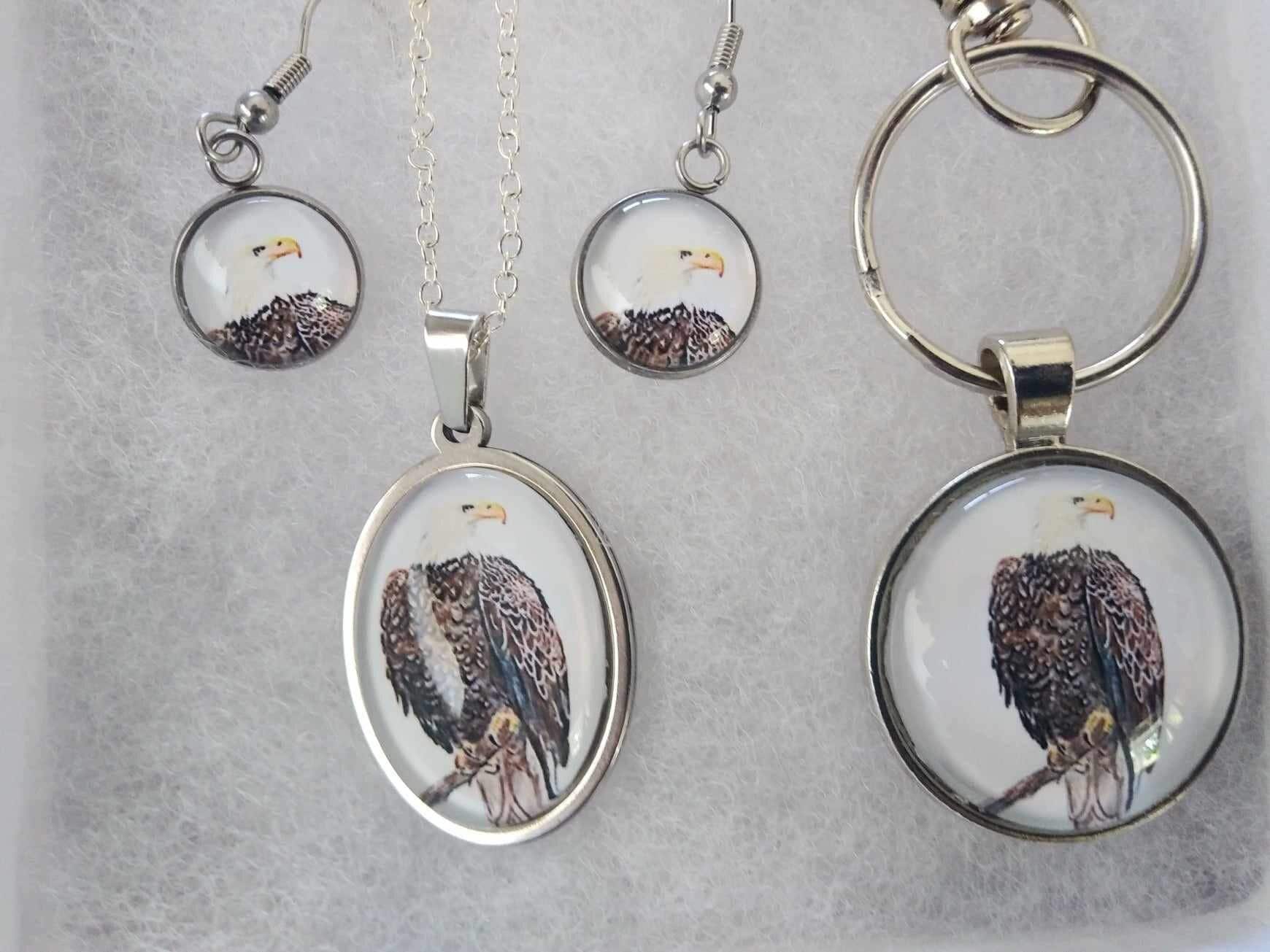 Bald Eagle Gifts/ Bird of Prey Jewelry W/ Keychain, Necklace, Earrings ...