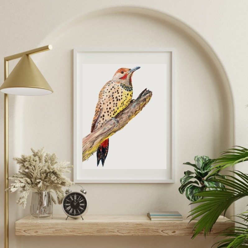 Northern Flicker Yellowhammer Bird Watercolor Alabama State Bird ...