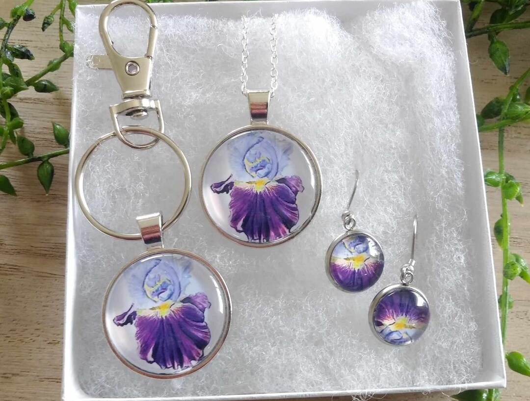 Iris Jewelry Gift Box With Necklace, Earrings, Key Chain, Customizable ...