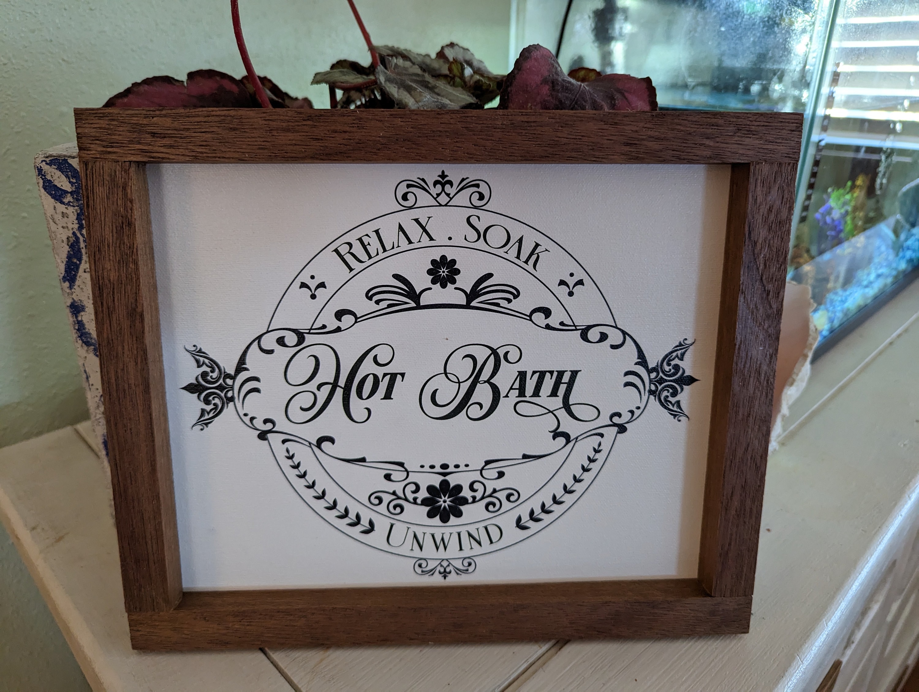 Farmhouse Sign - Hot Bath - Mahogany Sawcut Frame - Etsy