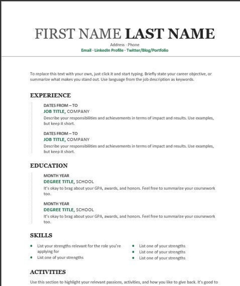 Modern Chronological Resume - Etsy