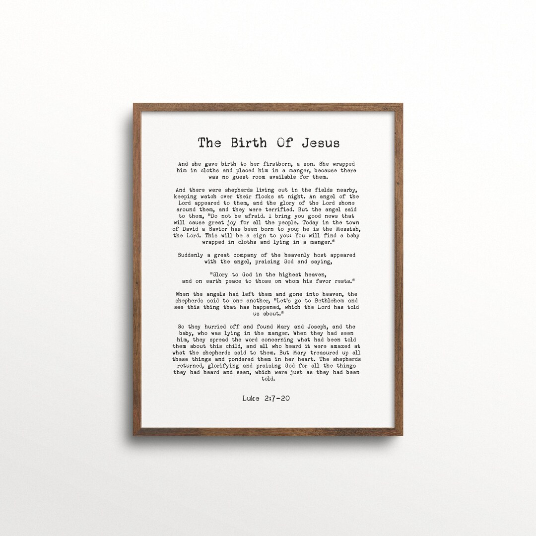 The Birth of Jesus Wall Art Luke 2:7-20 Bible Verse Printable Christmas ...