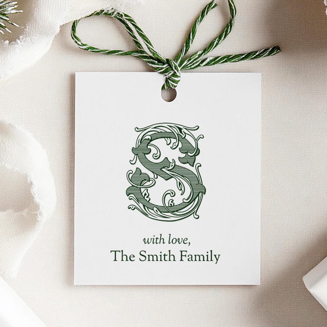 Modern Family Monogram Square Gift Tag, 3" Monogram Gift Tag, Custom ...