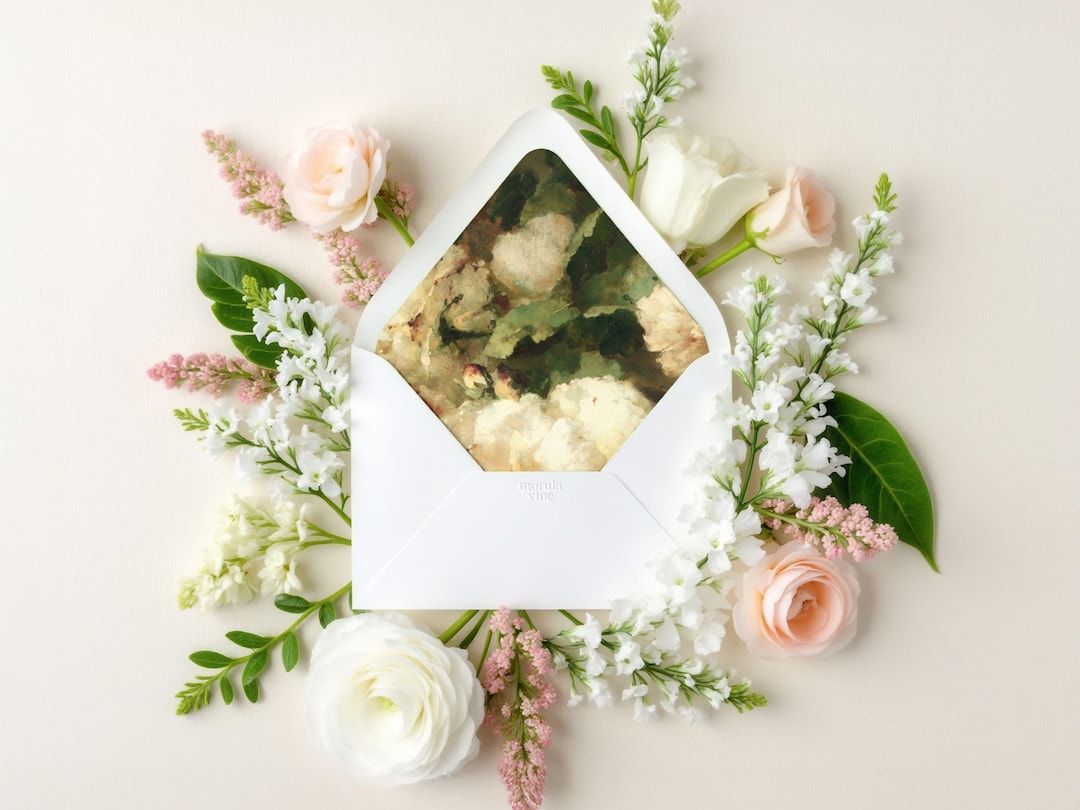 White Rose Envelope Liner, Printable Liners, Vintage Floral A7 Euro ...