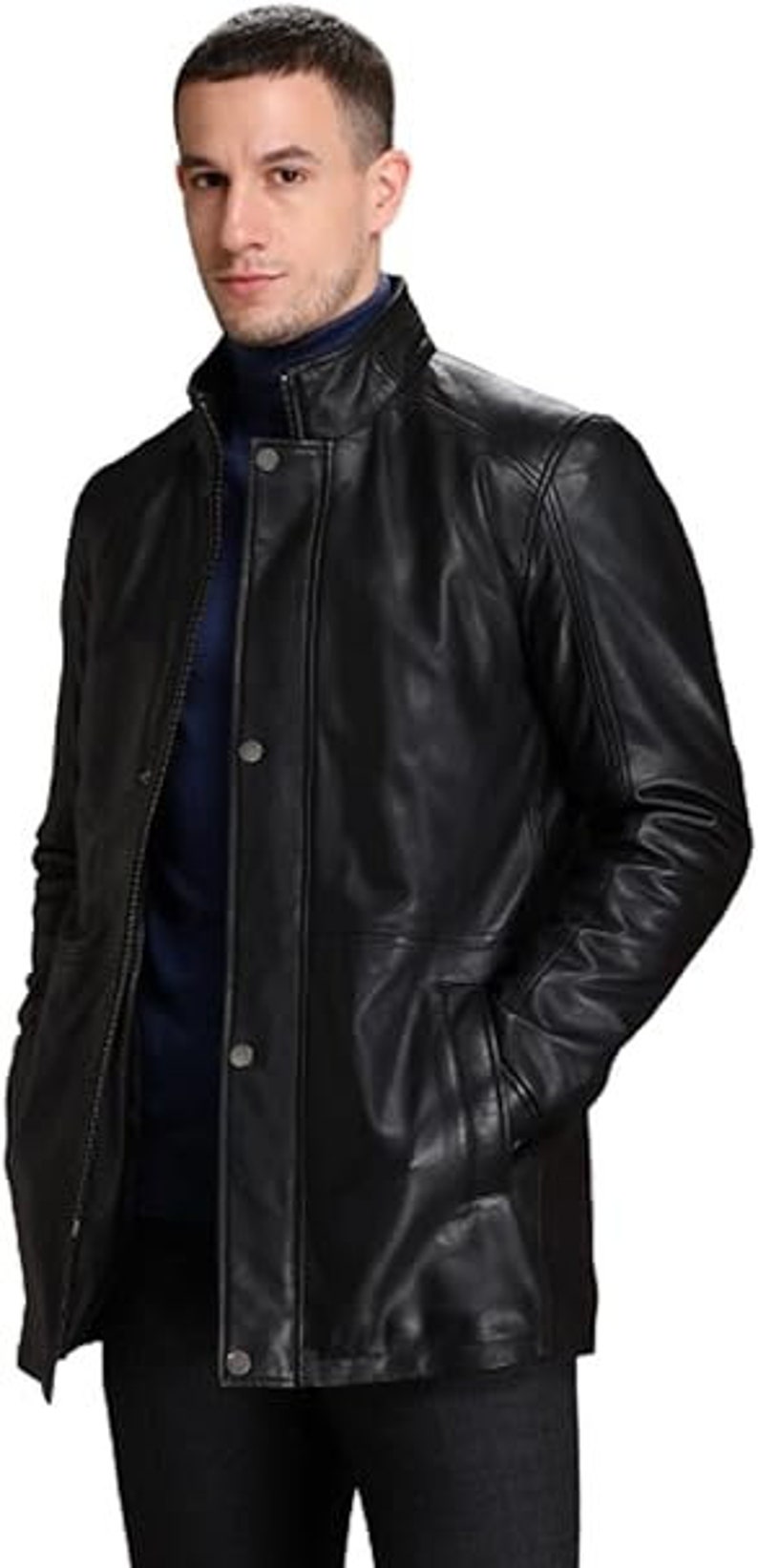 Mens Black Leather Car Coat Long Leather Jacket Men Men's Genuine ...