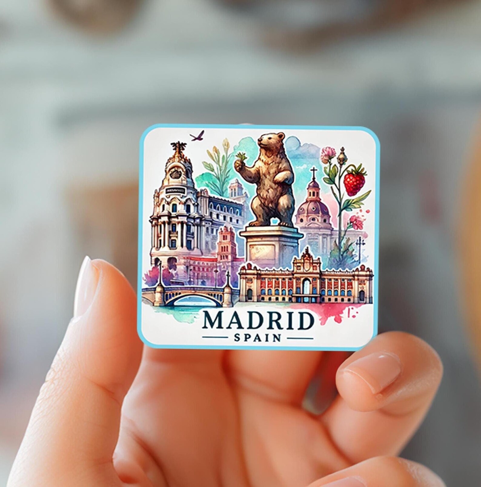Madrid Spain Sticker: Watercolor Travel Vinyl Decal - Etsy