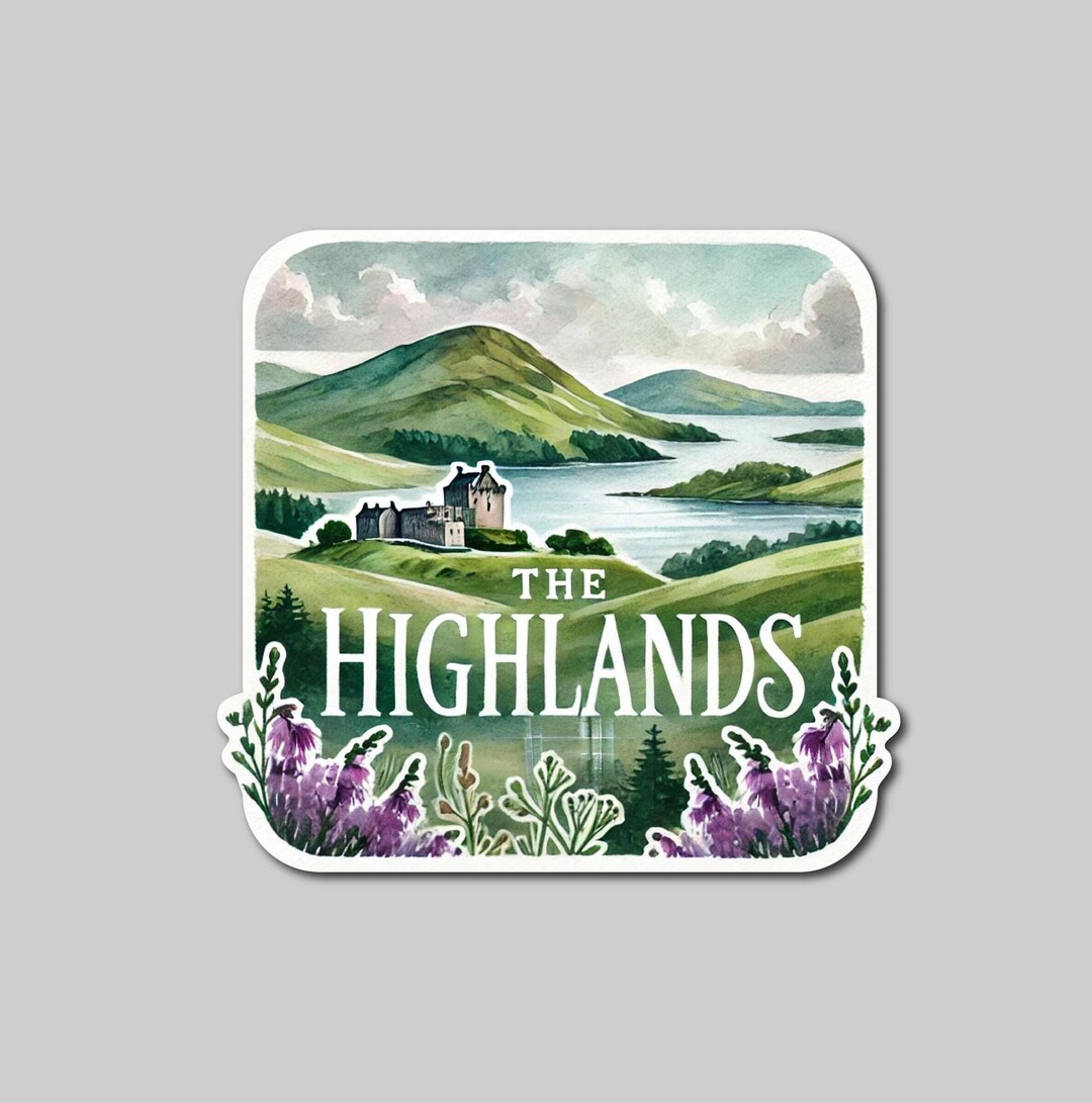 Scotland Travel Sticker, the Highlands Vinyl Sticker, Watercolor Style ...
