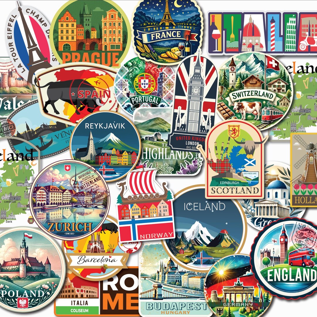 Europe Landmark Sticker Pack: 10, 20, or 30 Stickers; Waterproof Travel ...