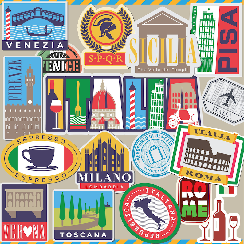 10/16 Vinyl Italy Stickers, Die Cut Decal Set, Italy Sticker Pack ...