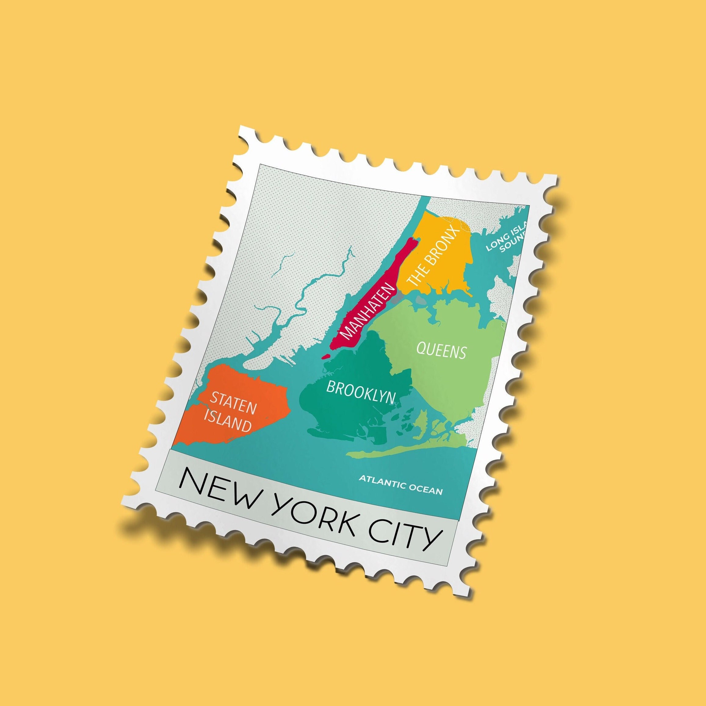 New York City Stamp, Map NYC, Brooklyn, Waterproof, Sticker New York ...