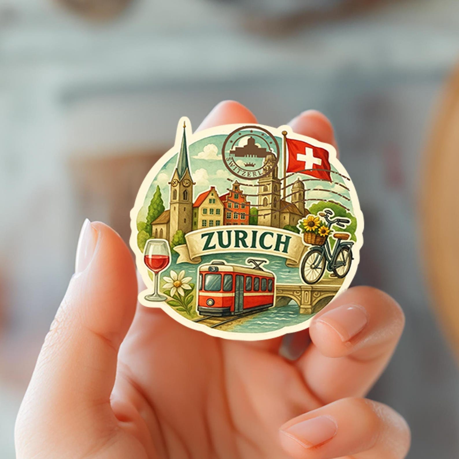 Zurich Switzerland Sticker: Vintage Weatherproof Sticker, Travel ...
