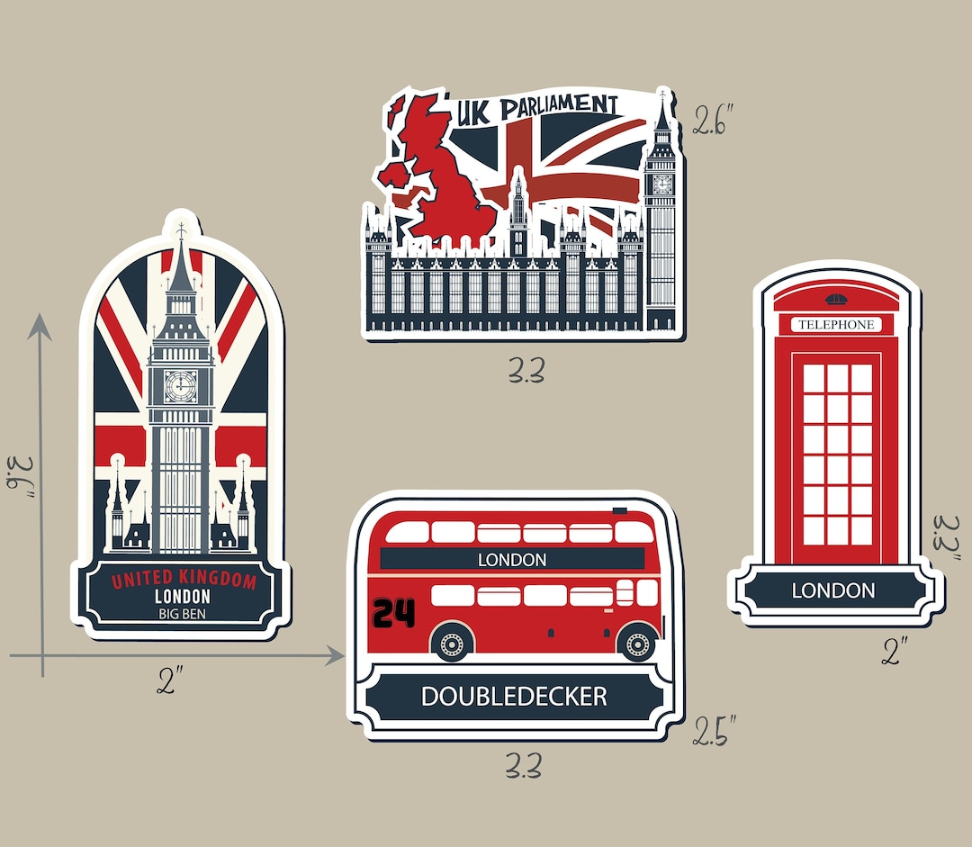 London United Kingdom Sticker SET OF 4 Luggage Stickers Travel Journal ...