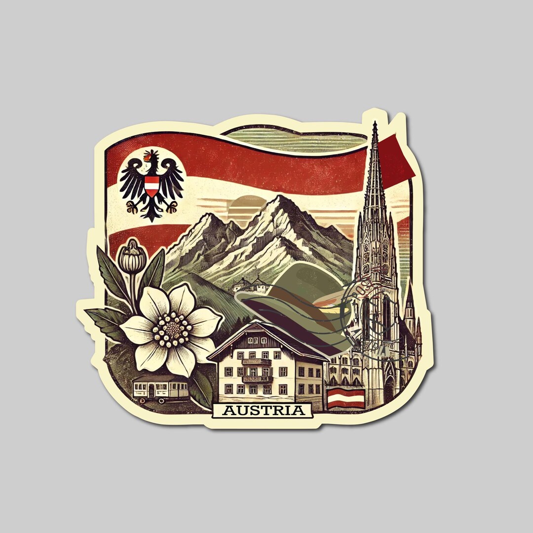 Austria Vintage Travel Sticker: Waterproof Laptop, Car, Luggage Decal ...