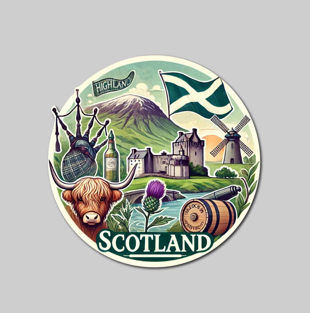 Scotland Travel Sticker Vinyl Sticker, Watercolor Style , Travel ...