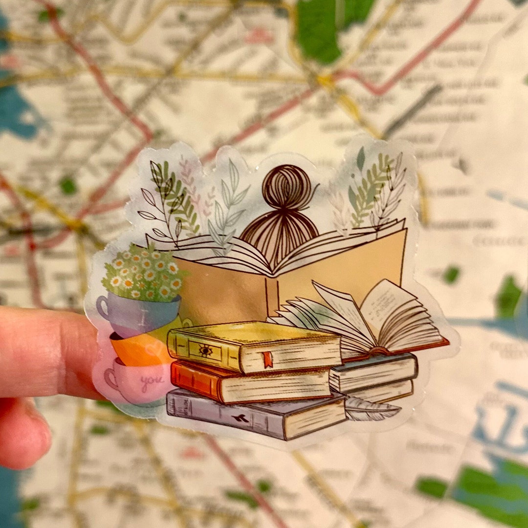 Books With Flowers Transparent Sticker | Girl Reading the Book ...
