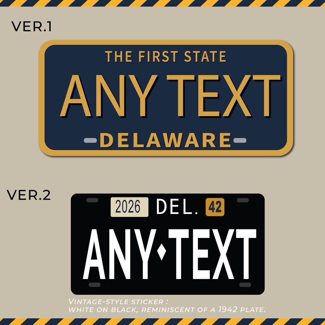 Personalized Delaware Sticker - License Plate: Waterproof Vinyl Decal ...