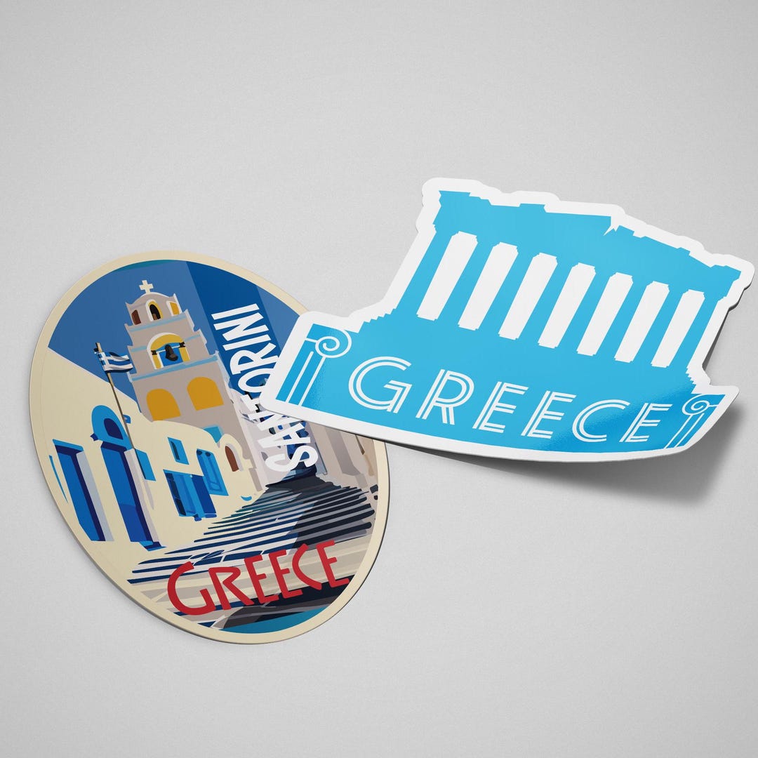 Greece Athens Santorini Sticker Pack Set of 3 Stickers, Waterproof ...
