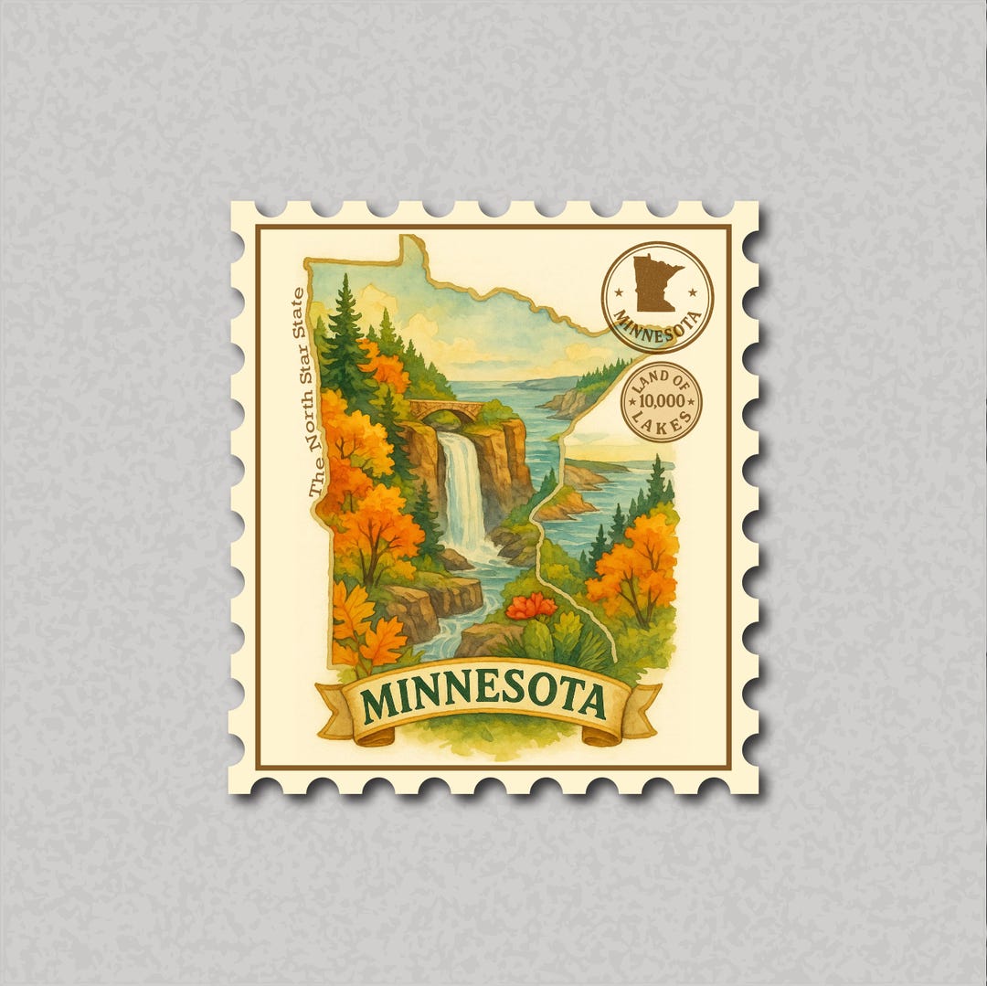 Minnesota Stamp Sticker: Watercolor Style Vinyl Decal Laptop, Luggage ...