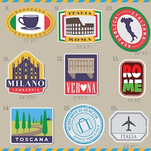 10/16 Vinyl Italy Stickers, Die Cut Decal Set, Italy Sticker Pack ...