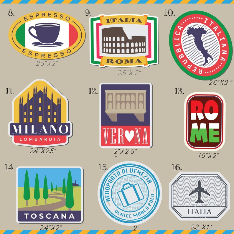 10/16 Vinyl Italy Stickers, Die Cut Decal Set, Italy Sticker Pack ...