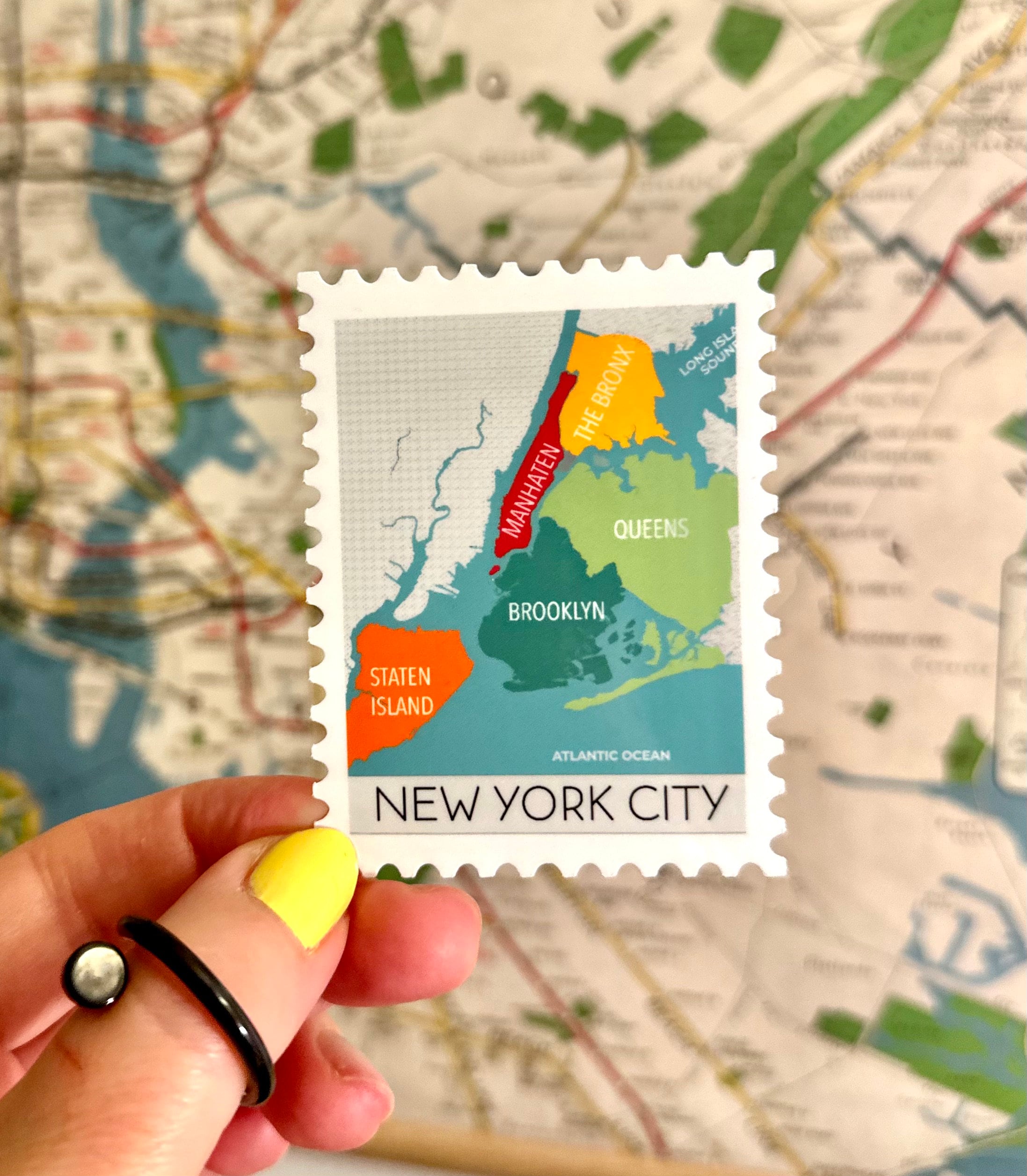 New York City Stamp, Map NYC, Brooklyn, Waterproof, Sticker New York ...