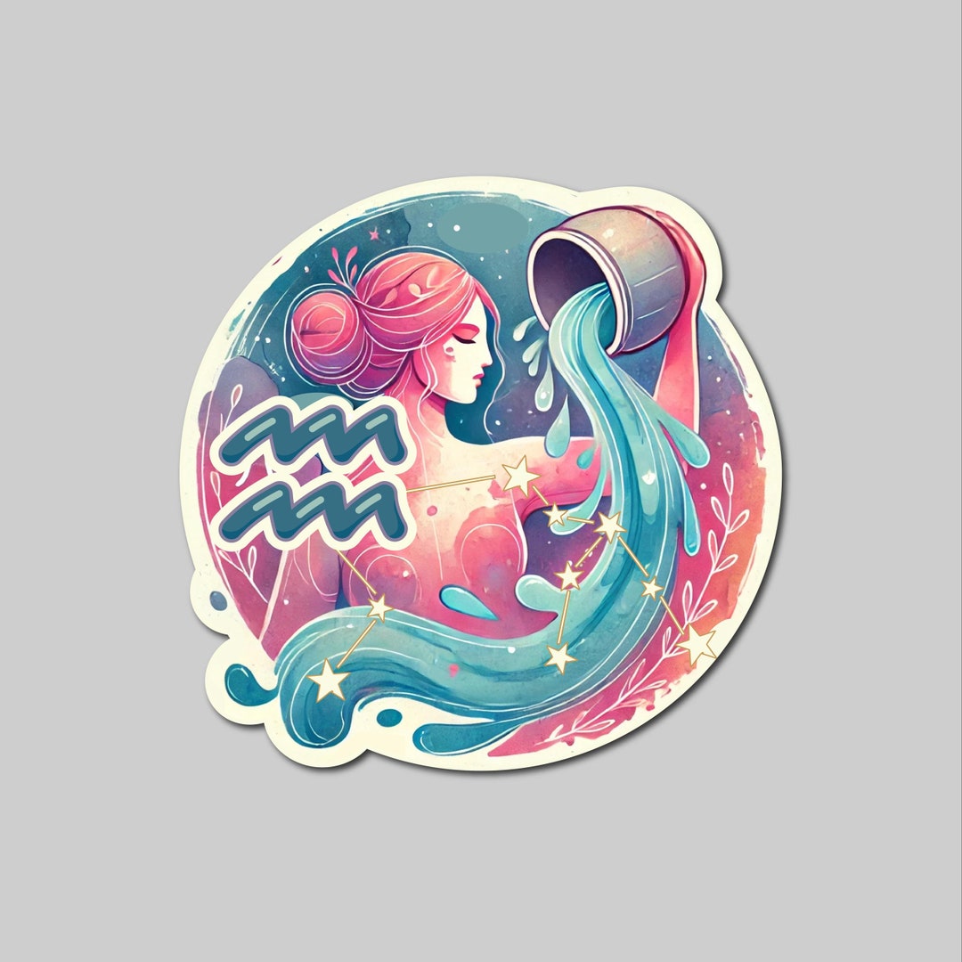 Aquarius Zodiac Sticker: Watercolor Astrology Aquarius Decal ...