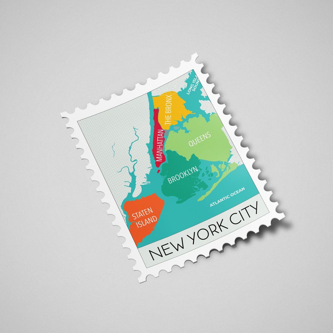 New York City Stamp, Map NYC, Brooklyn, Waterproof, Sticker New York ...