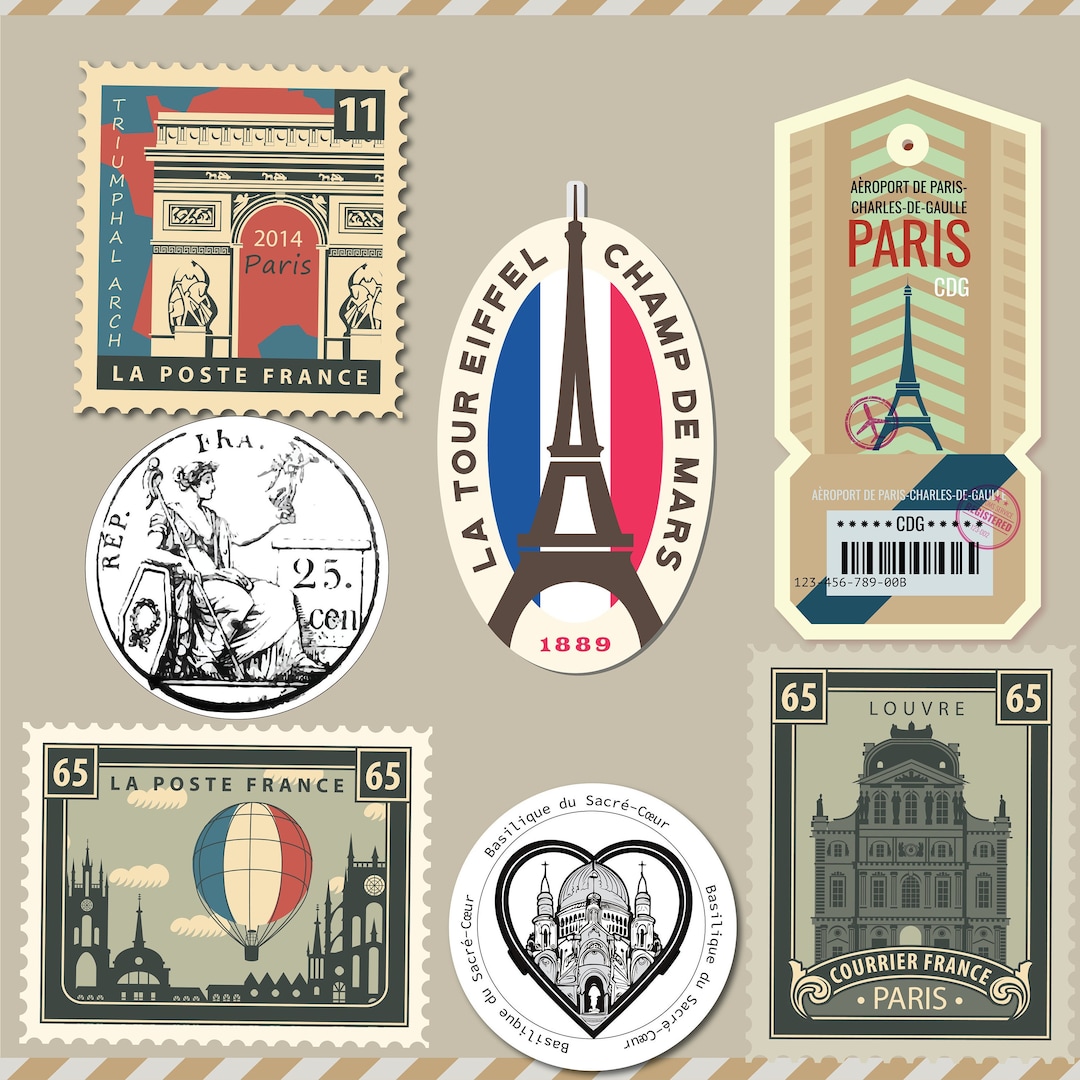 Retro Paris Vinyl Sticker Set of 7, Paris Sticker, Eiffel Tower, Paris ...