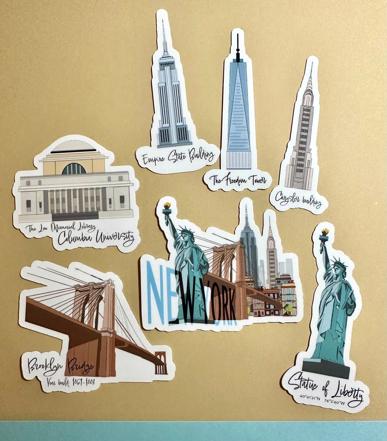 New York City Iconic Landmark Sticker Set New York Sticker - Etsy