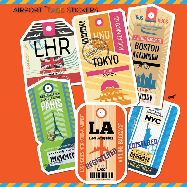 Airport Luggage Stickers - Etsy