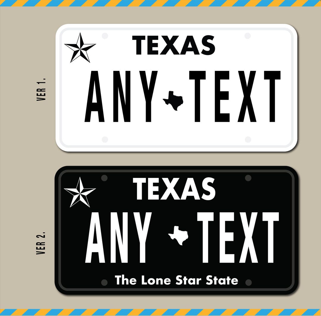 Personalized Texas License Plate Sticker: Waterproof Vinyl Decal - Etsy