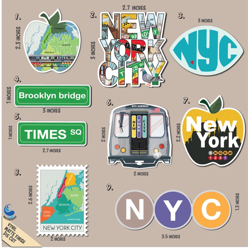 New York City Stickers: Waterproof Vinyl NYC Travel Stickers Pack - Etsy