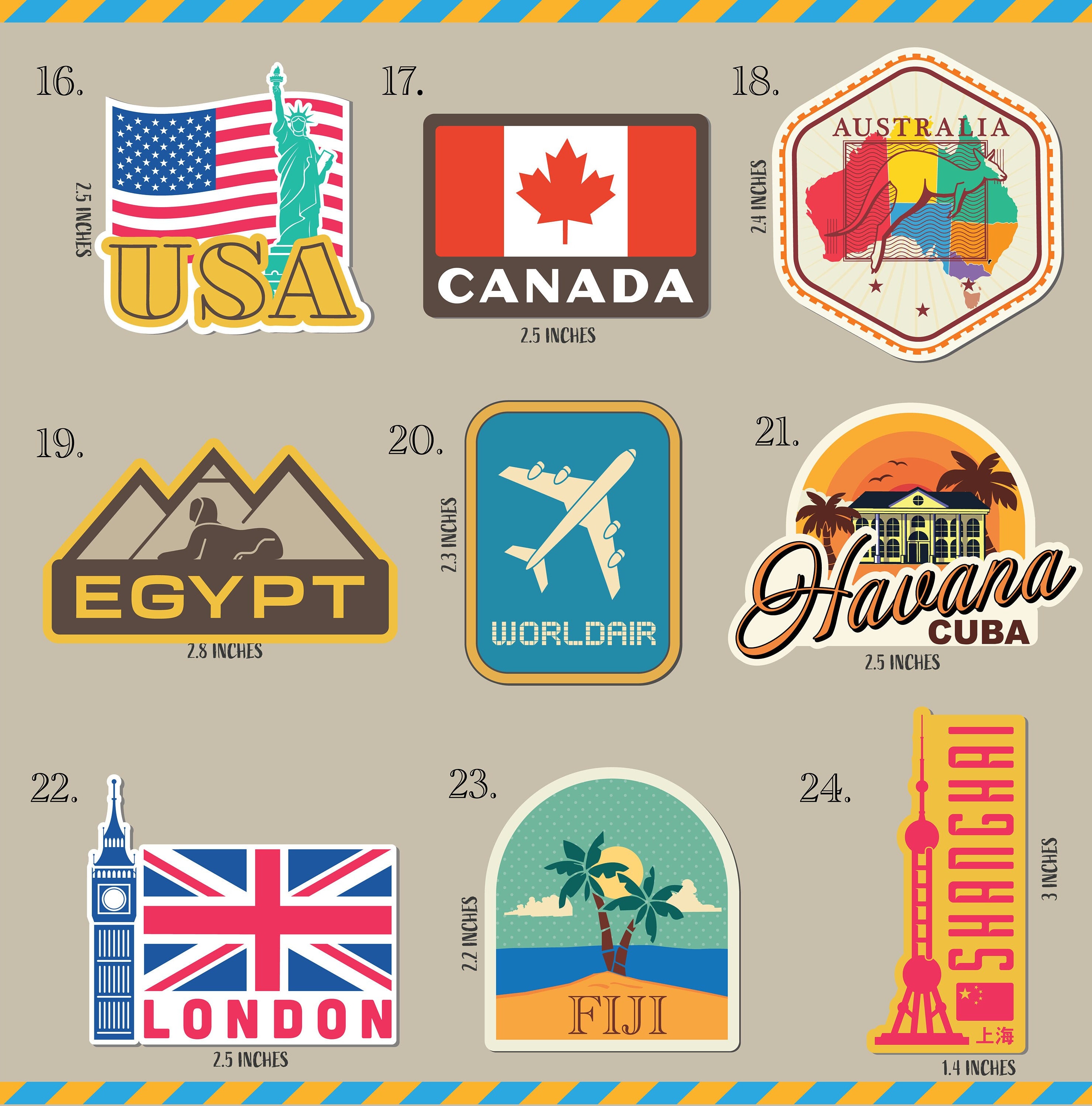 World Travel Sticker Pack 10/20/30/40 Piece, Travel Ephemera ...