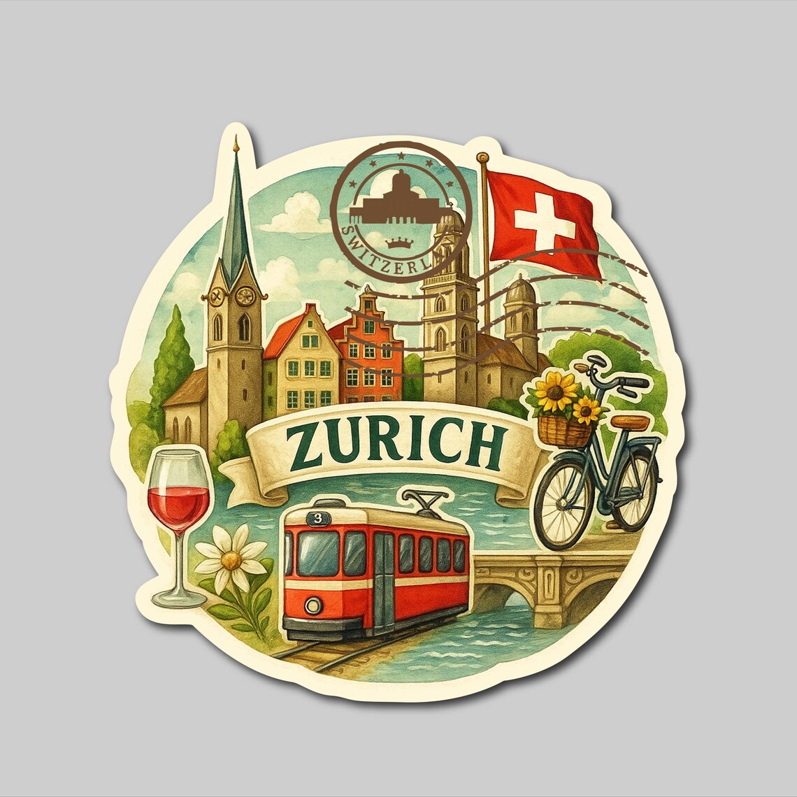 Zurich Switzerland Sticker: Vintage Weatherproof Sticker, Travel ...