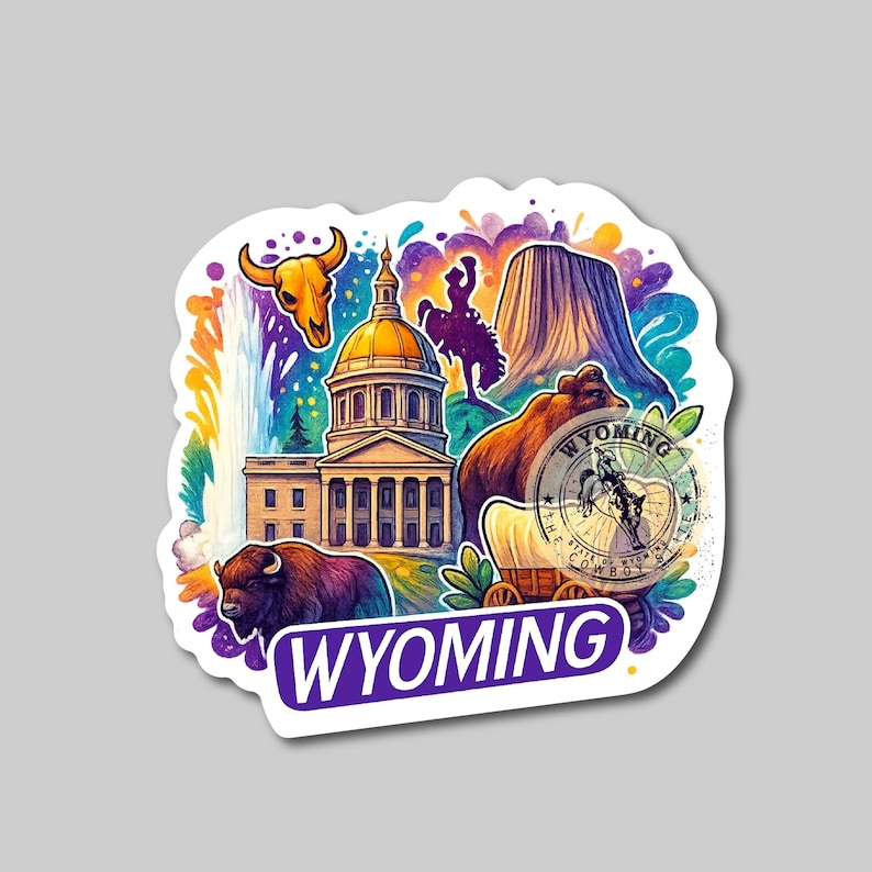 Wyoming Sticker: Weatherproof Vinyl Decal, Watercolor Vintage Style - Etsy