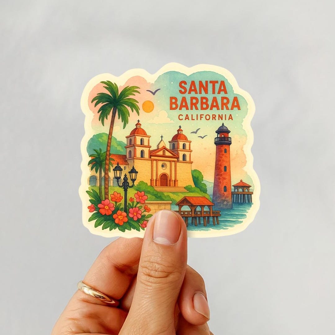 Santa Barbara California Watercolor Sticker: Waterproof and ...